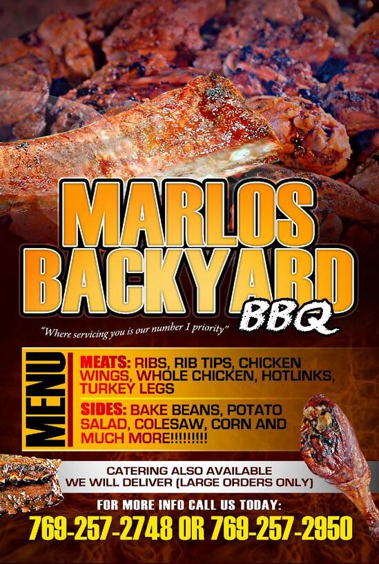 Menu at Marlo's Backyard BBQ, Canton, 601 W Peace St