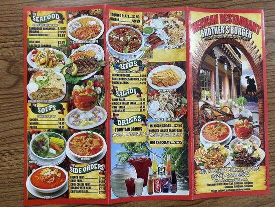 Menu at Brothers Burgers restaurant, El Monte