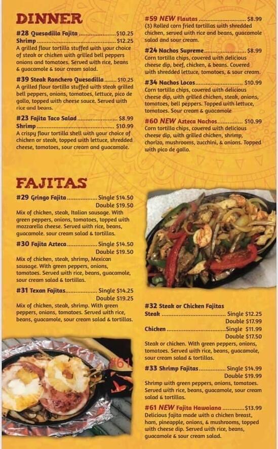 Menu at Azteca Mexican Restaurant, Wauseon