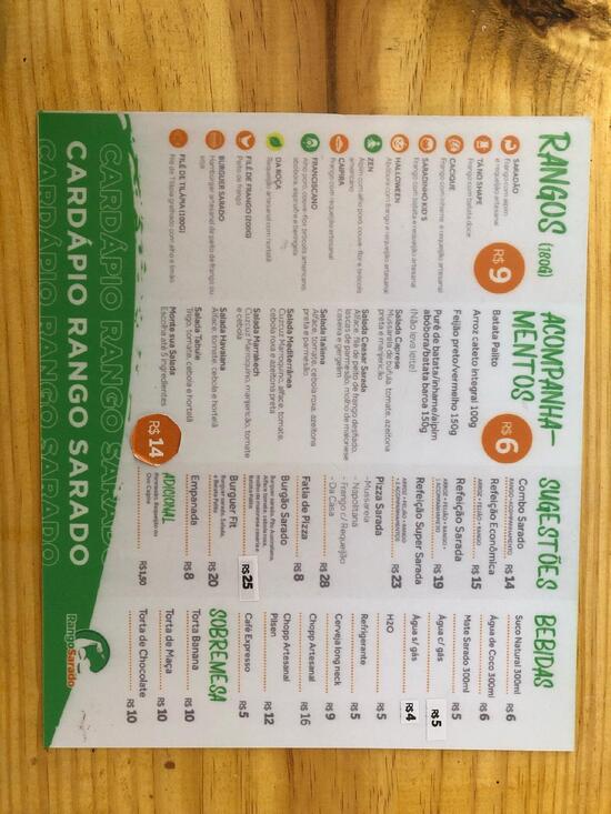 Carta del restaurante Rango Sarado, Rio del Janeiro