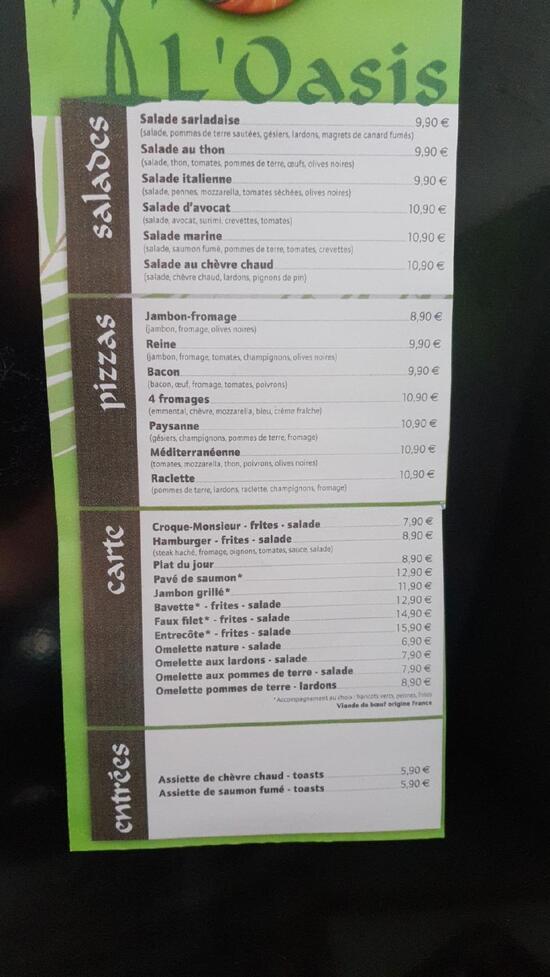 Menu at Restaurant l’oasis, Meslay-du-Maine