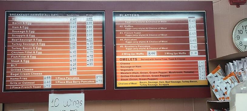 Menu at Chicken Shack restaurant, Baltimore