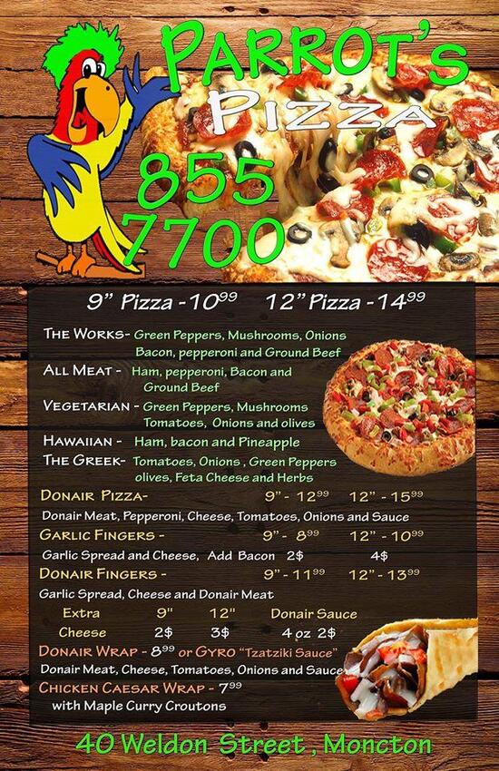Parrot's Pizza, 40 Weldon street in Moncton