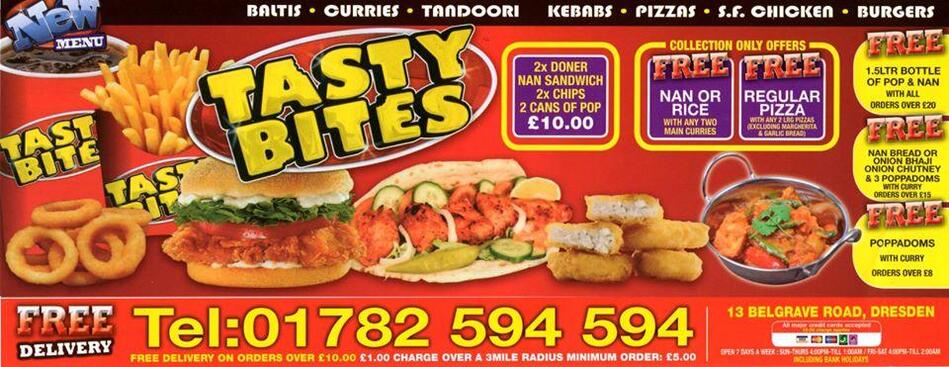 Menu at Tasty Bites fast food, Stoke-on-Trent