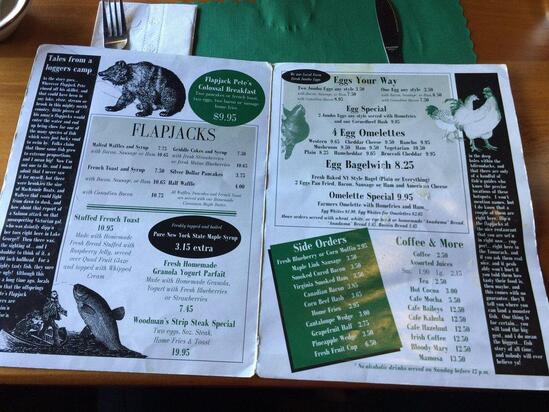 Menu at Tamarack Inn restaurant, Lake George