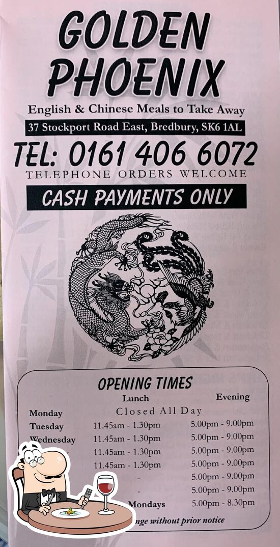 Menu at Golden Phoenix restaurant, Stockport