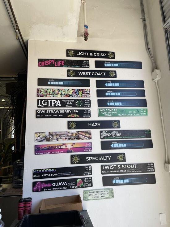 Menu at Liquid Gravity Brewing, San Luis Obispo