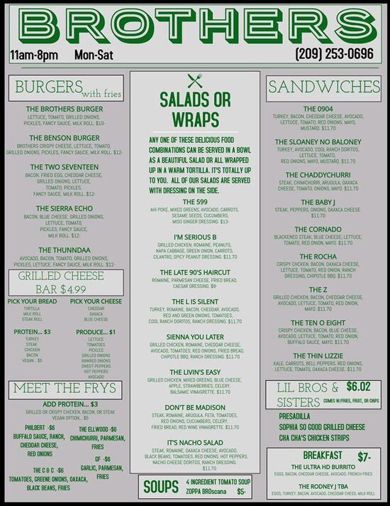 Menu at Brothers restaurant, Ripon