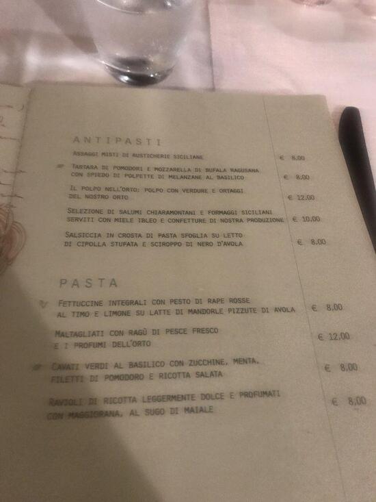 Menu da La Capinera ristorante, Ragusa, C.da Arancelli