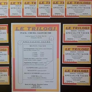Menu at Le Trilogi tacos restaurant, Alès