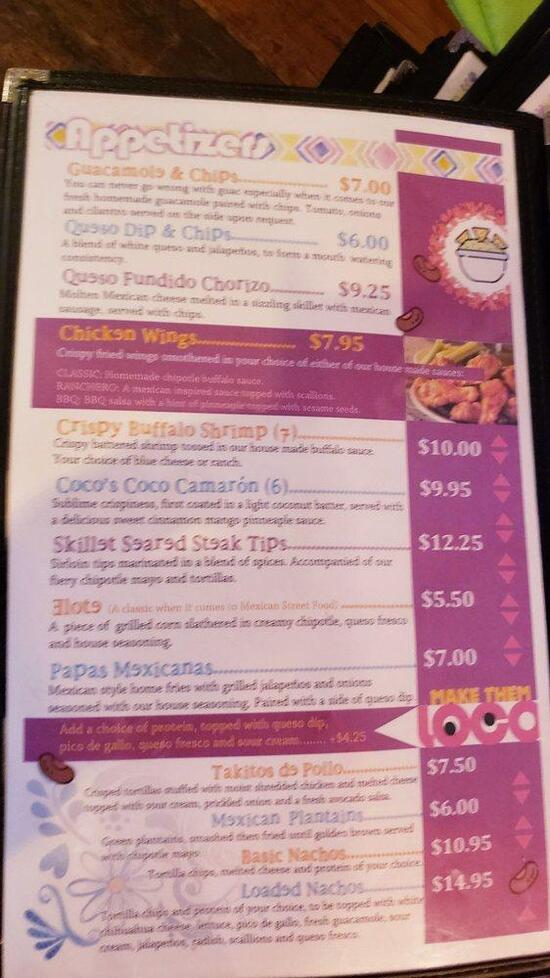 Menu at Coco Bar and Grill, Biddeford