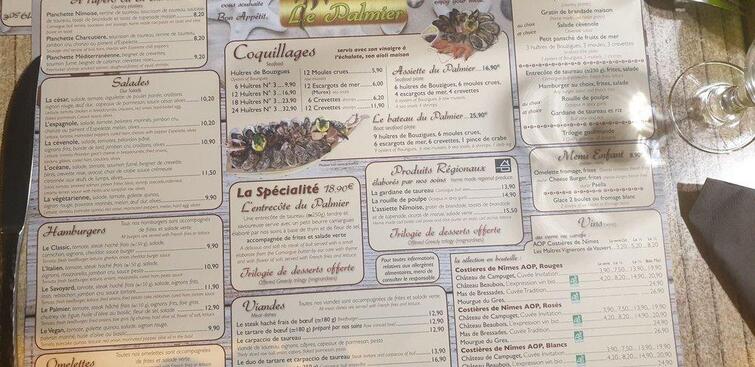 Menu at Le Palmier restaurant, Nimes, 18 Pl. du Marché