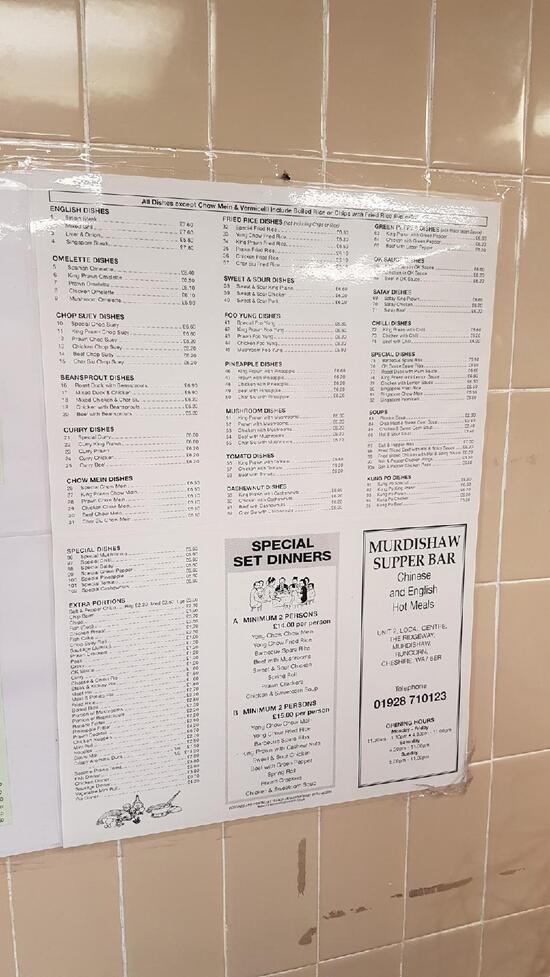 Menu at Murdishaw Supper Bar, Runcorn