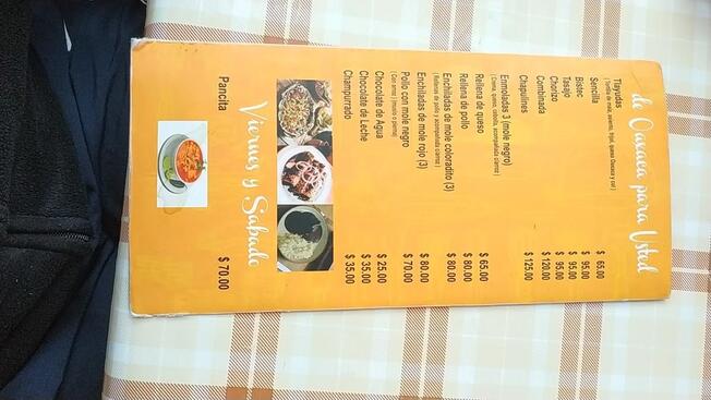 Carta de Sandunga Restaurante Oaxaqueño, Ciudad de México