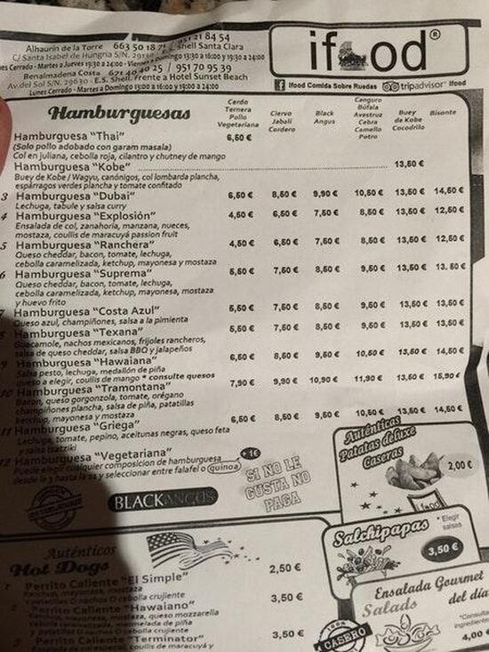 Menu at iFood fast food, Benalmádena, C/ Santa Isabel de Hungria