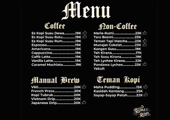 Menu at Rumarumi Vinyl Coffee Bar, South Jakarta