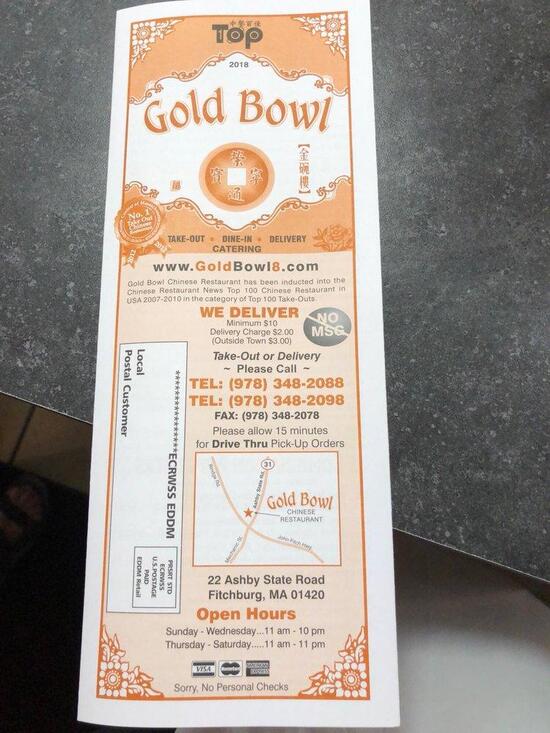 Menu at Gold Bowl restaurant, Fitchburg