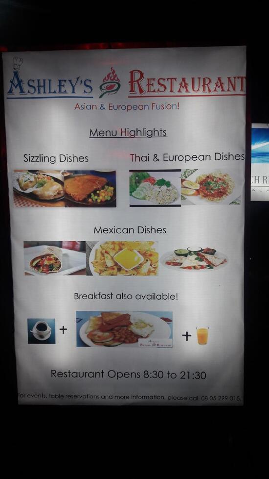 Menu at Ashley's Restaurant, Rawai