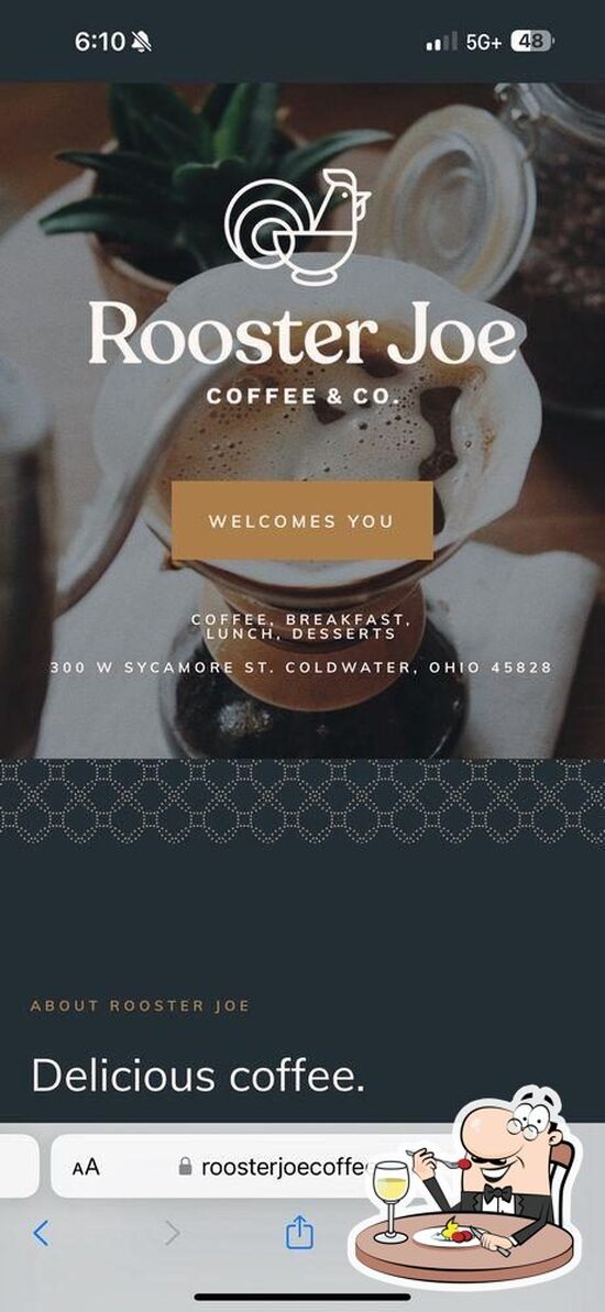 Menu at Rooster Joe Coffee restaurant, Coldwater