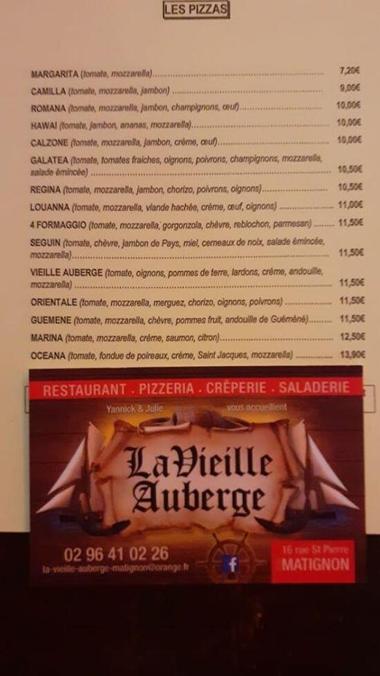 Menu au La Nouvelle Auberge restaurant, Matignon