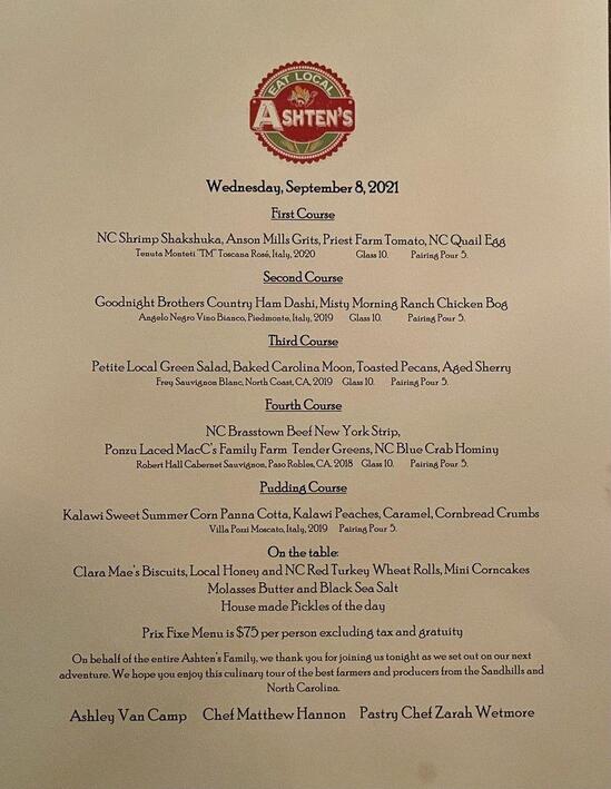 Menu at Ashten's pub & bar, Southern Pines