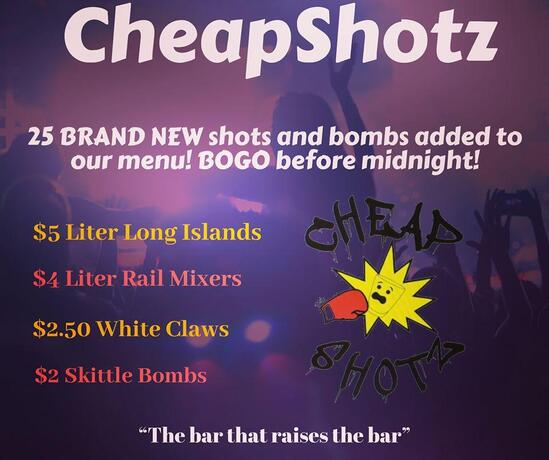 Menu at CheapShotz pub & bar, Whitewater