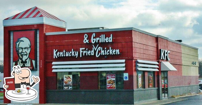 Menu at KFC fast food, Indianapolis, E Washington St