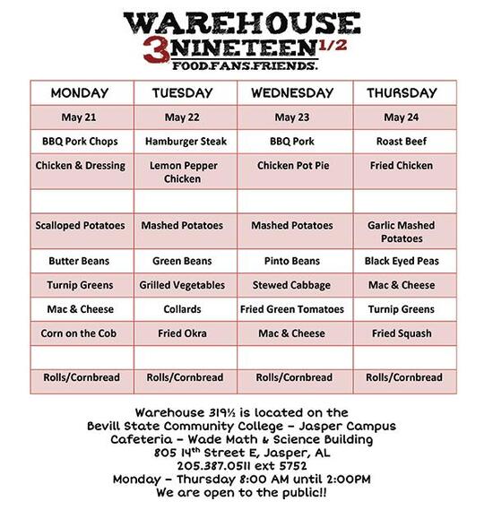 Menu at Warehouse 319 1/2 restaurant, Jasper