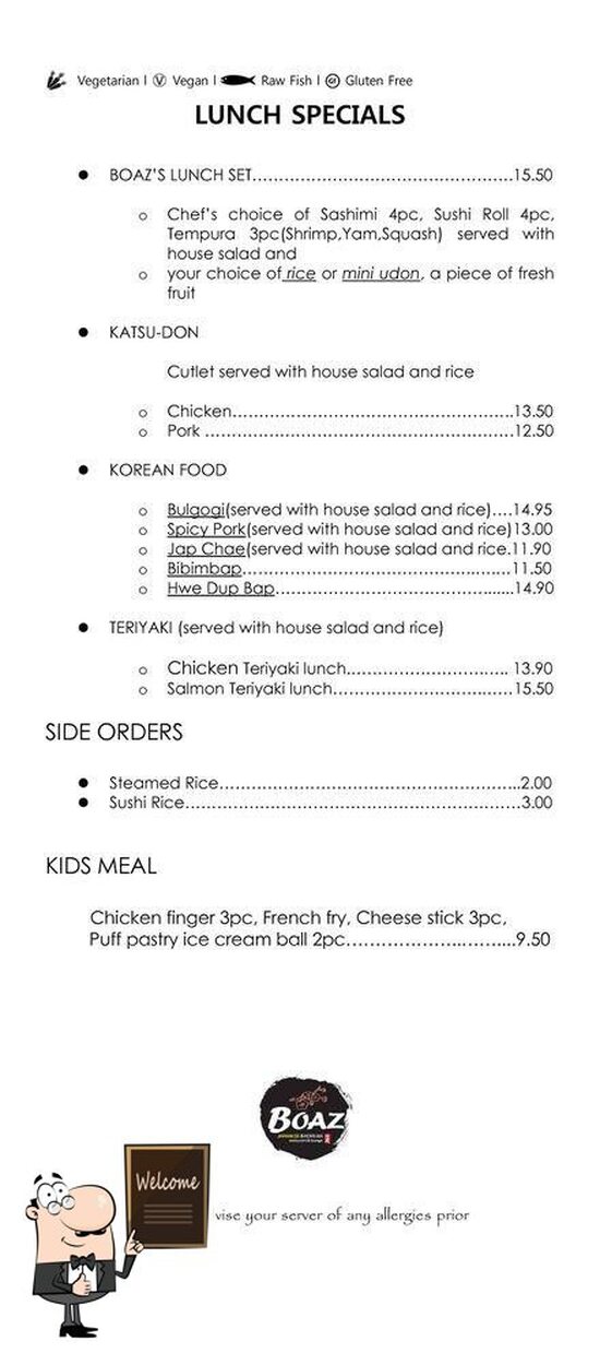 Menu at Boaz Restaurant, Rothesay