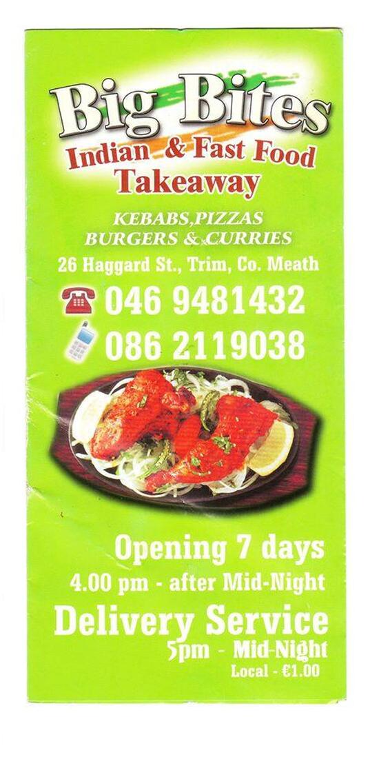 Menu at Big Bites Takeaway restaurant, Trim