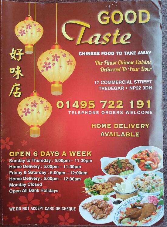 Menu at Good Taste Takeaway, Tredegar