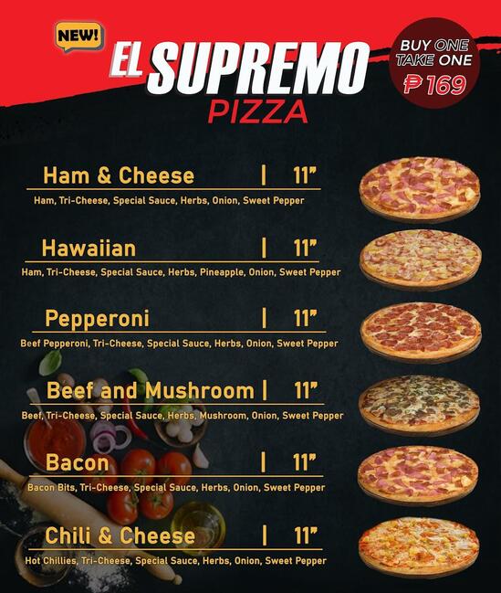 Menu at El Supremo Pizza pizzeria, Tagbilaran City