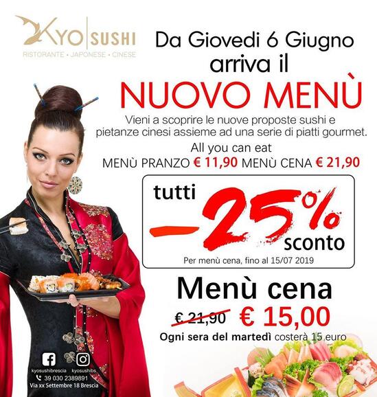 Menu at Kyo sushi restaurant, Brescia