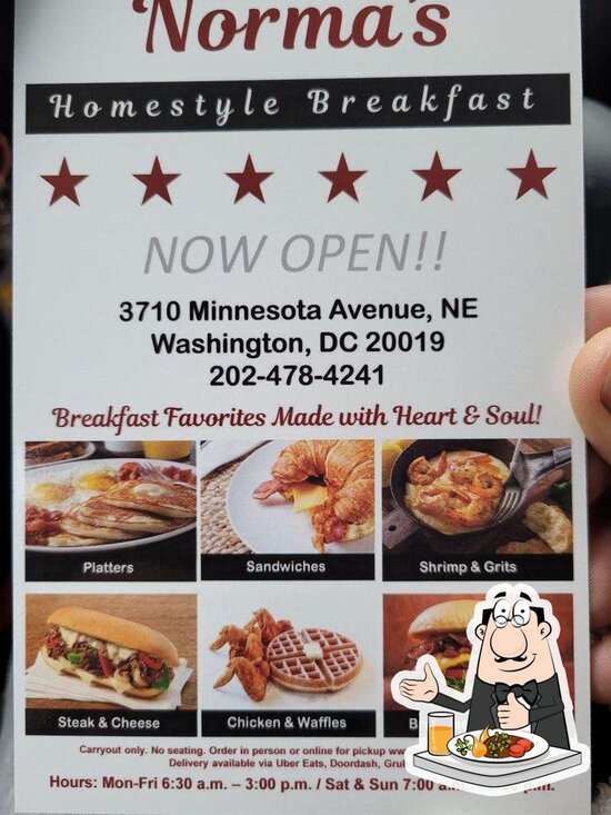 Menu at Norma's Breakfast restaurant, Washington