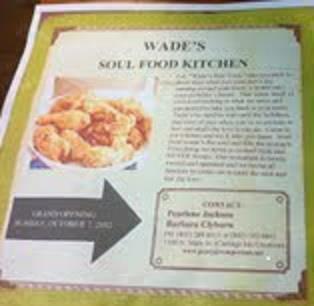 Menu at Wade's Soul Food Kitchen restaurant, Lancaster