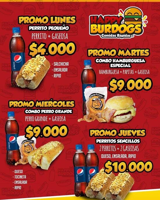 Menu at HAPPY BURDOGS CASTILLA restaurant, Medellín