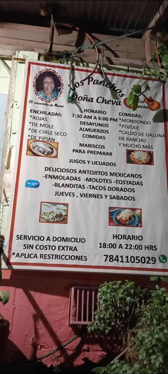 Menu at Los panchos doña cheva restaurant, Papantla de Olarte