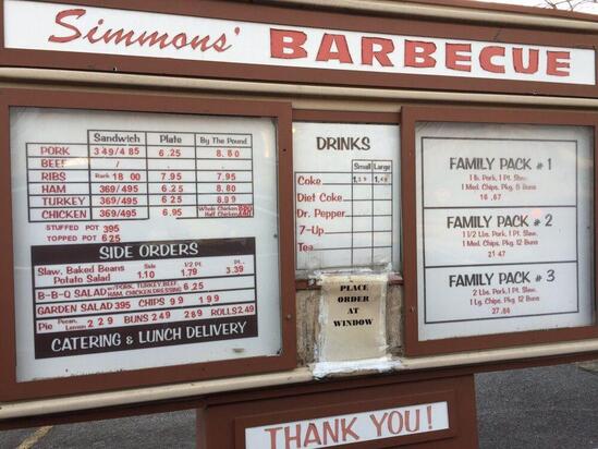 Menu at Simmons Barbecue, Guntersville
