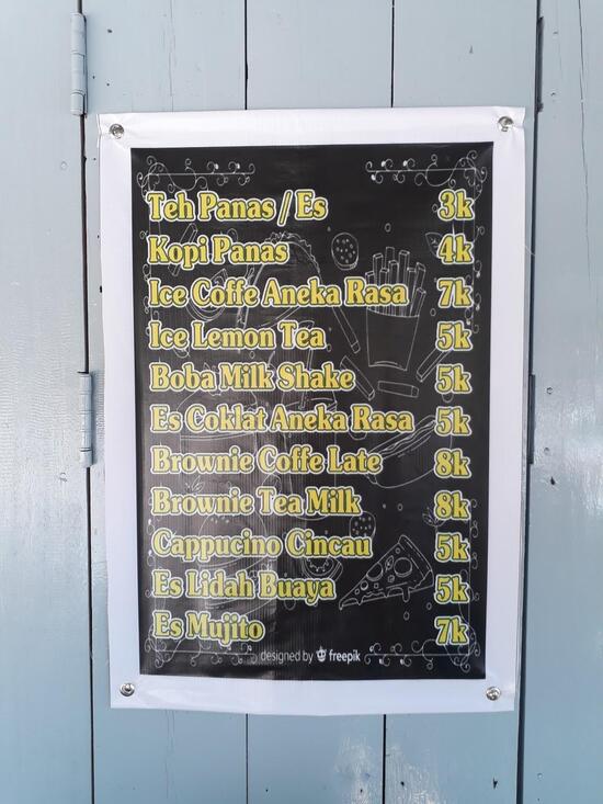 Menu at Teras Mami cafe, Raya River