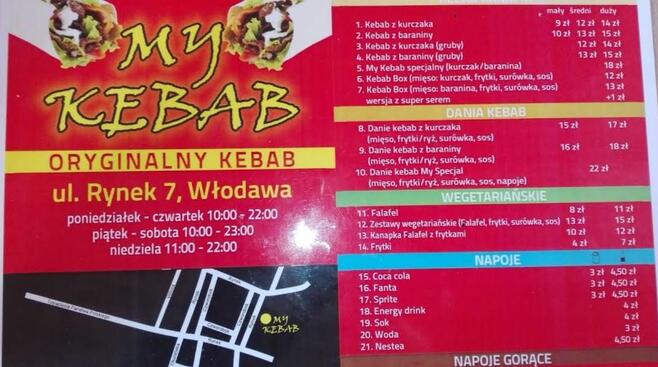 Menu at My kebab, Wlodawa