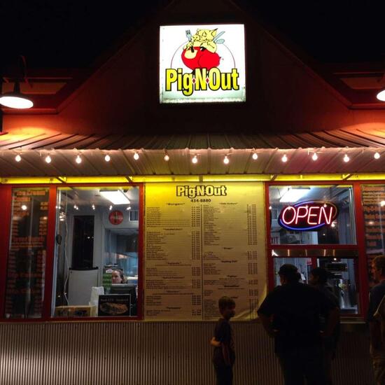 Menu at Pig-N-Out fast food, Salina