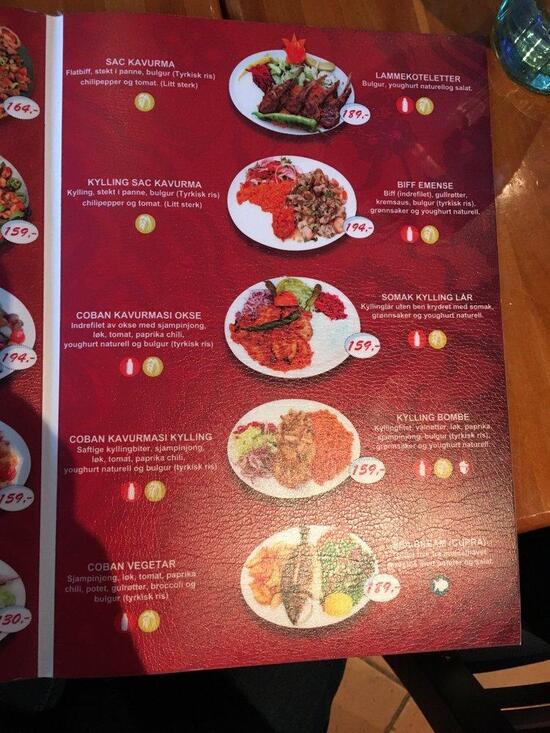 Menu at Ekte Istanbul Kebab restaurant, Oslo, Trondheims gate 11