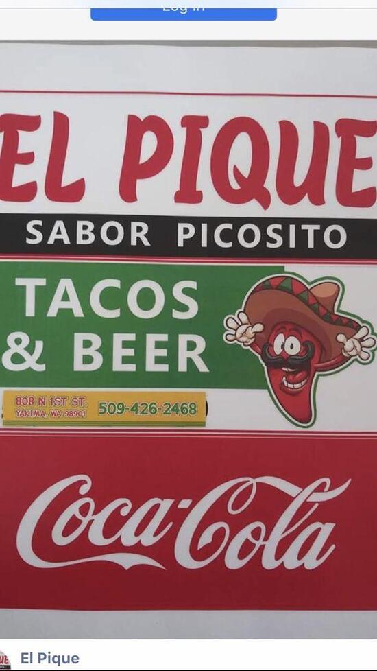 Carta del pub y bar El Pique, Yakima