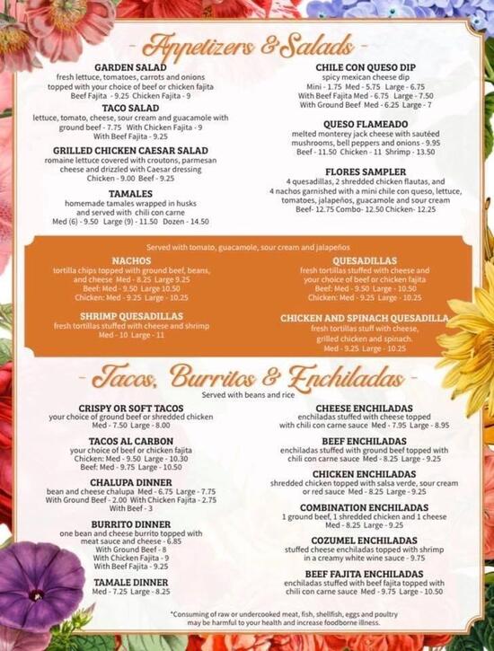 Menu at Las Flores restaurant, Alvin, 306 E House St