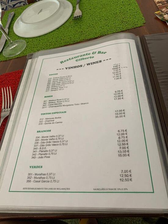 Menu at Gilberto Cafe., Lagos