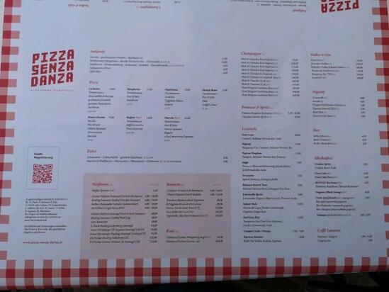 Speisekarte von PIZZA SENZA DANZA, Wien