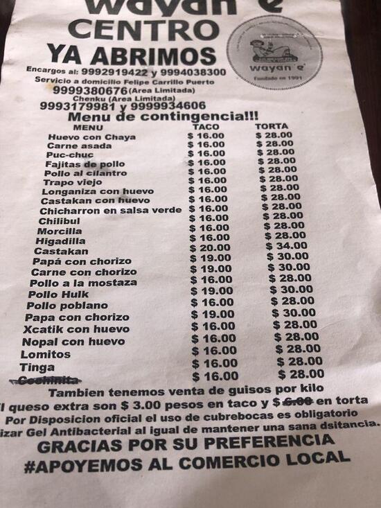 Menu at Wayan´e restaurant, Merida, 412