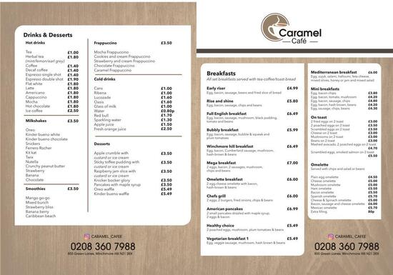 Menu at Caramel Cafe, London