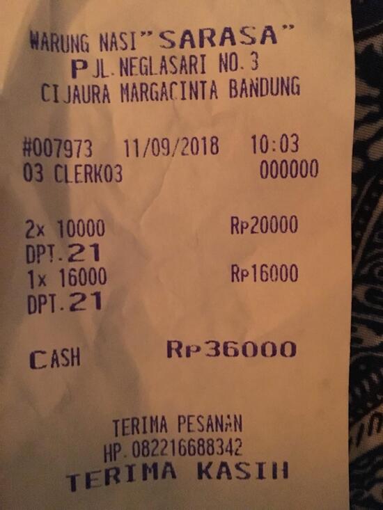 Menu at Sarasa restaurant, Bandung, Jl. Margacinta