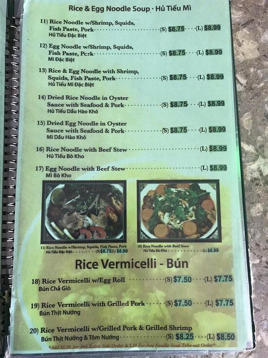 Menu at Pho An Restaurant, Humble